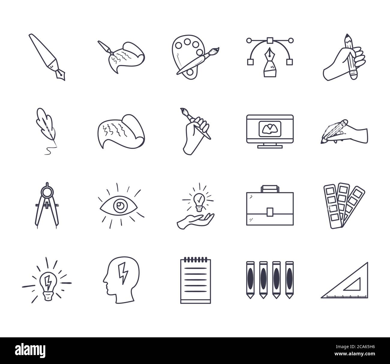 line style icon set design, Art design and creativity theme Vector ...