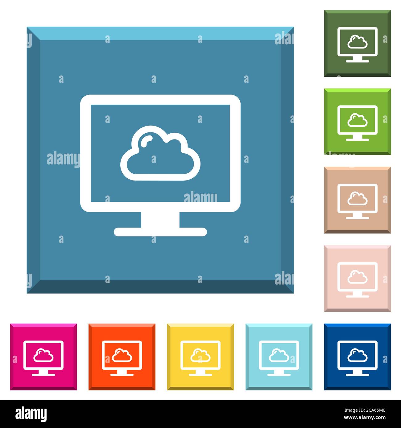 Cloud computing white icons on edged square buttons in various trendy ...