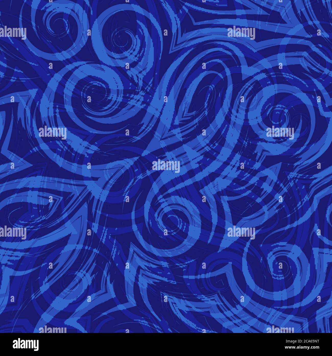 Vector blue seamless pattern of waves or swirl drawn with a brush for ...