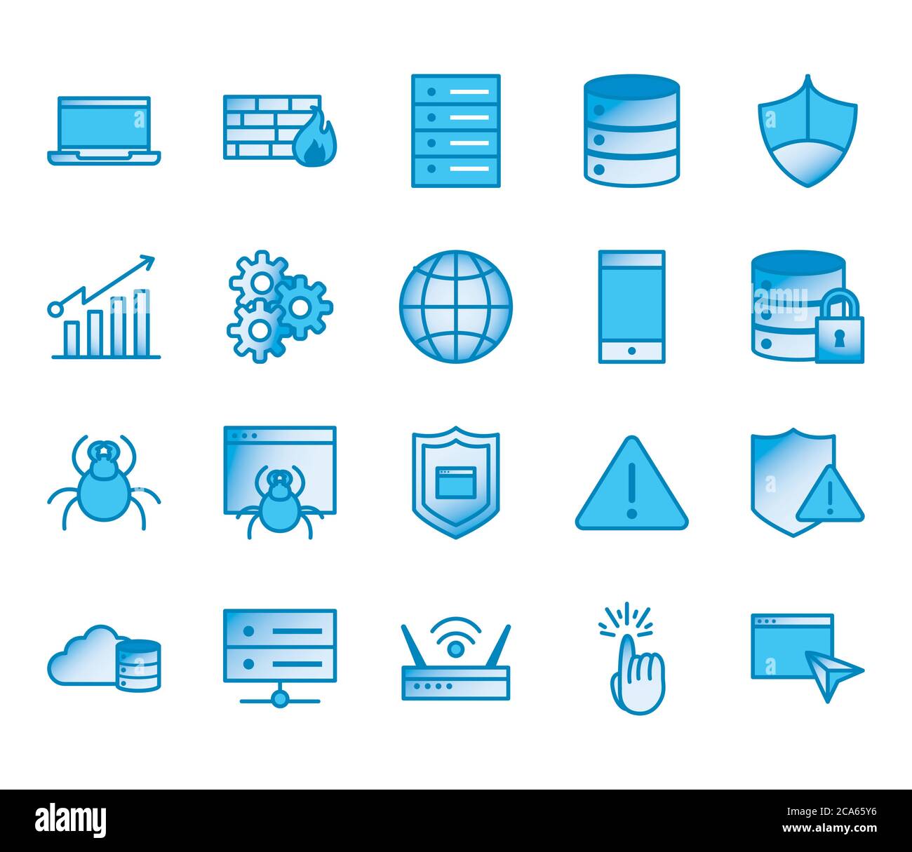 line and gradient style icon set design, Data center base security system hardware technology ...