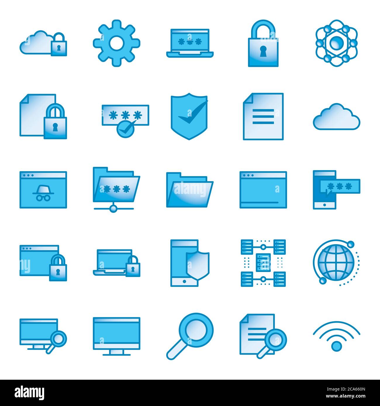 line and gradient style icon set design, Data center base security system hardware technology ...