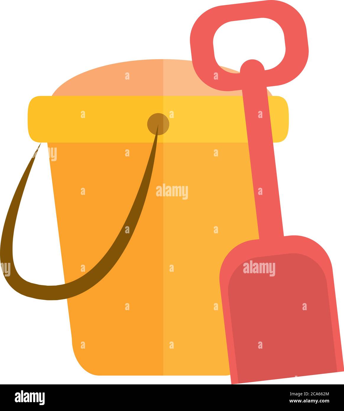 cartoon bucket and shovel toy object for small children to play, flat ...