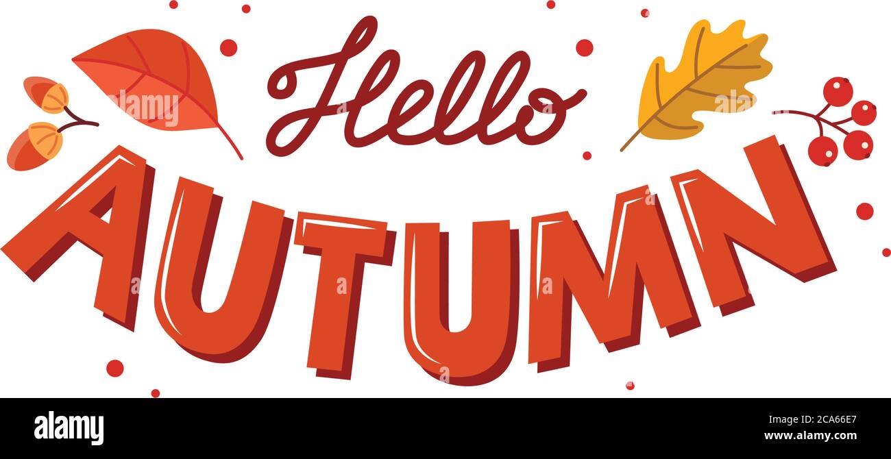 Hello autumn lettering. Vector illustration in flat style Stock Vector ...