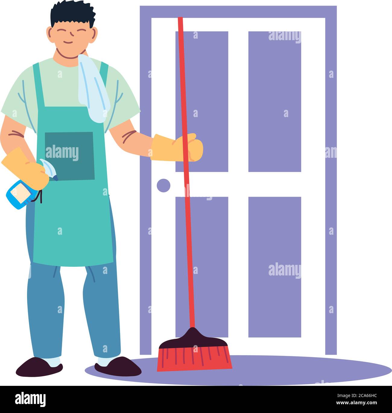 housekeeping man doing house cleaning work vector illustration design ...