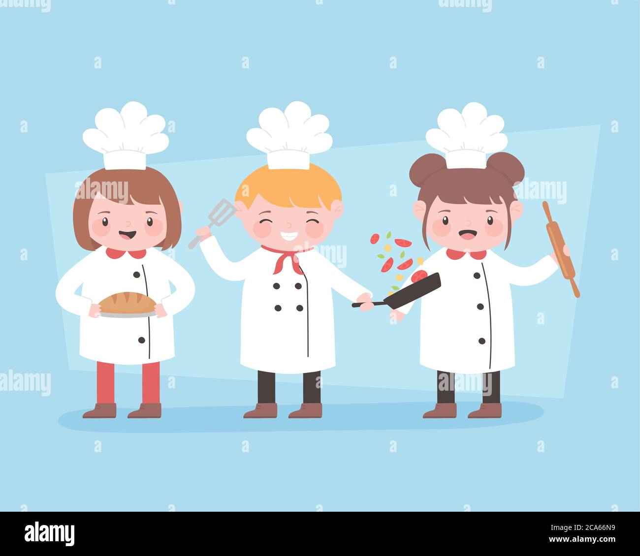 chefs cartoon character with roller pin and bread vector illustration ...