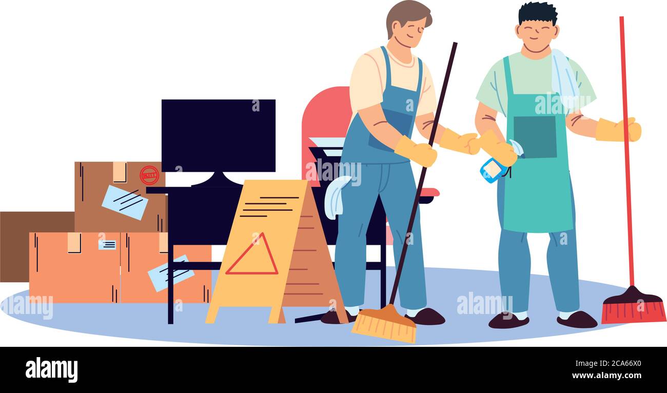 cleaning men doing office cleaning work vector illustration design ...