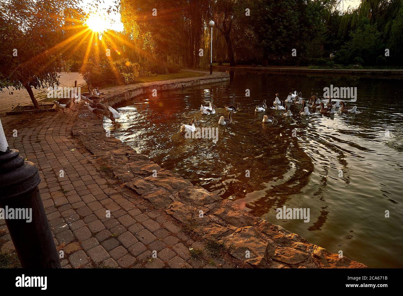 A group of people sitting on the side of a river Stock Photo - Alamy