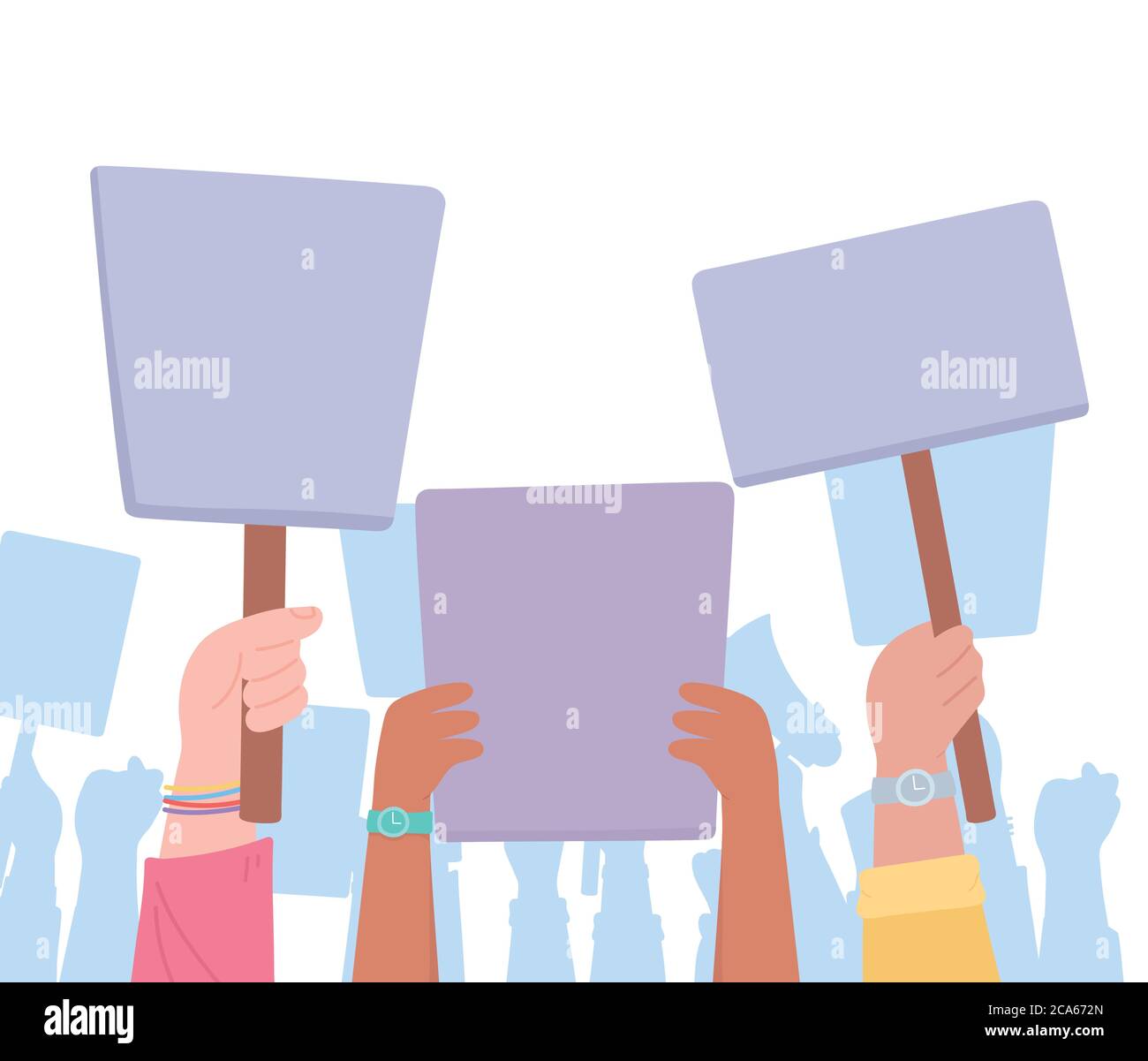 manifestation protest activists, group people with raised banners ...