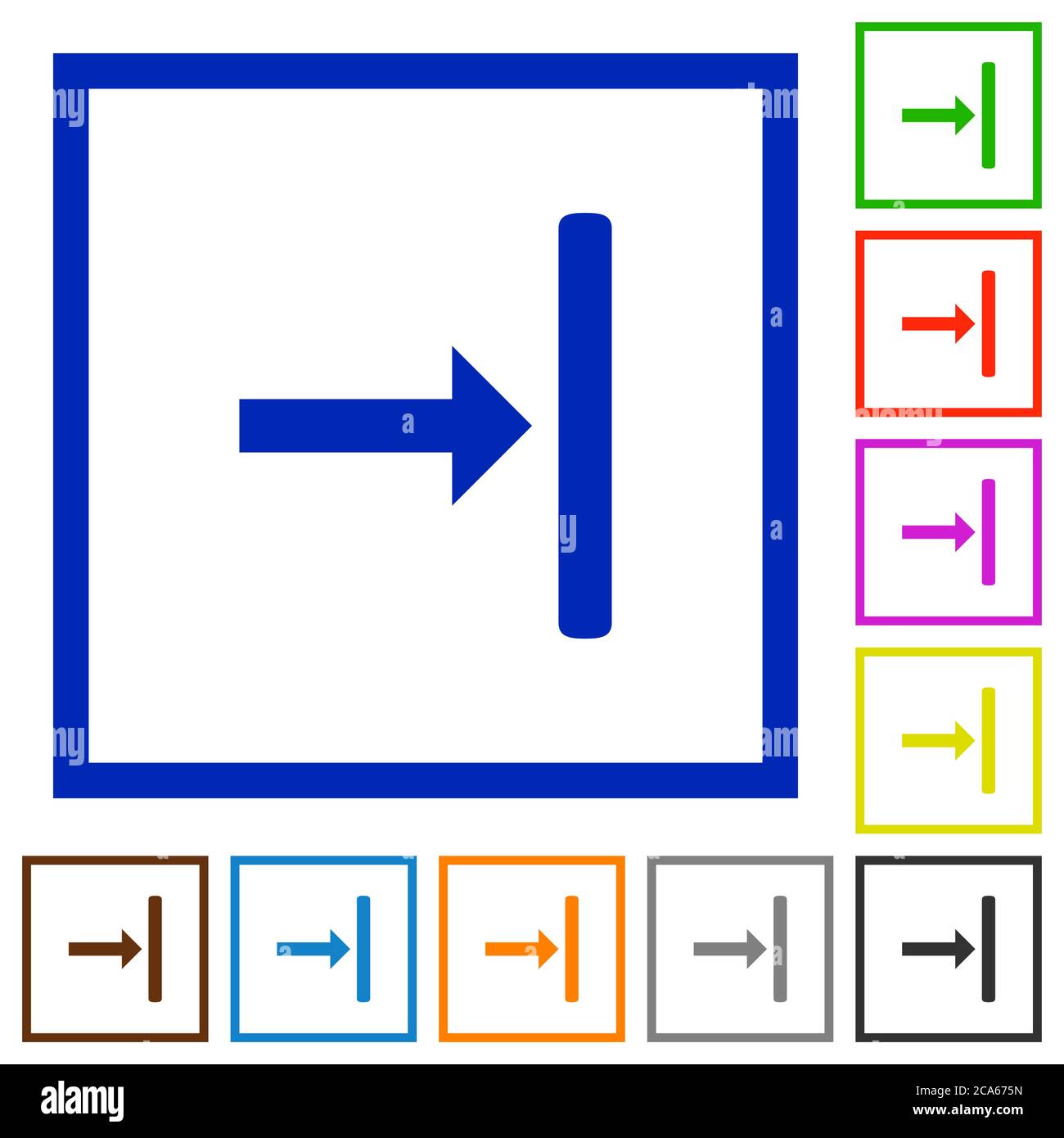 Align to right flat color icons in square frames on white background ...