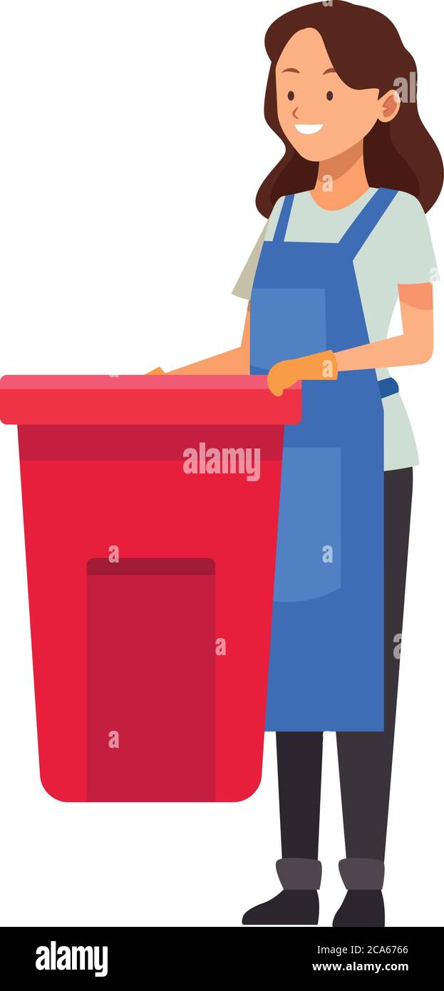 housekeeping female worker with garbage waste vector illustration ...