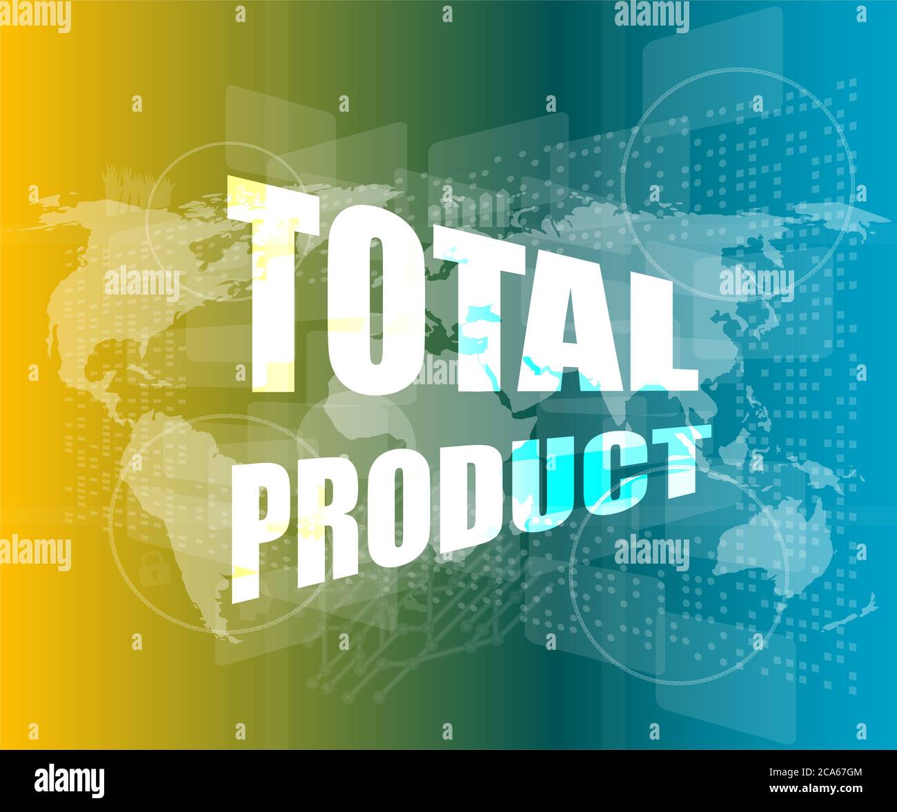total product words on digital screen background with world map Stock ...