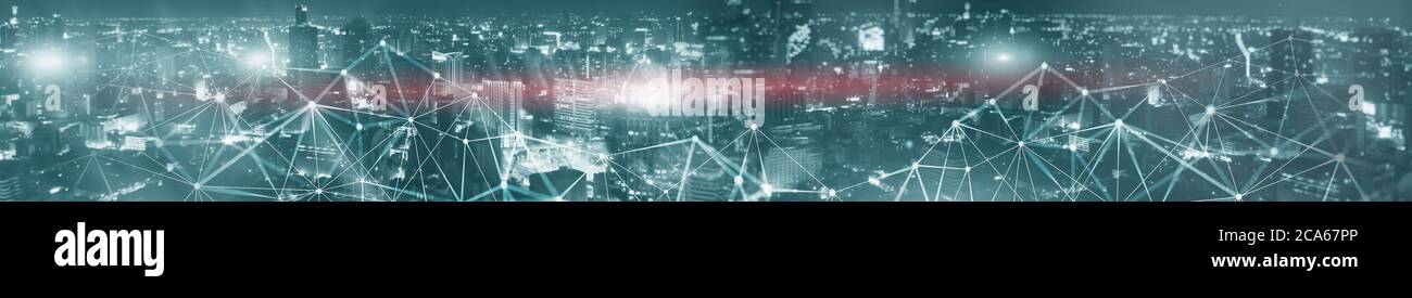 Abstract business network connection concept. Hong Kong panorama Stock ...