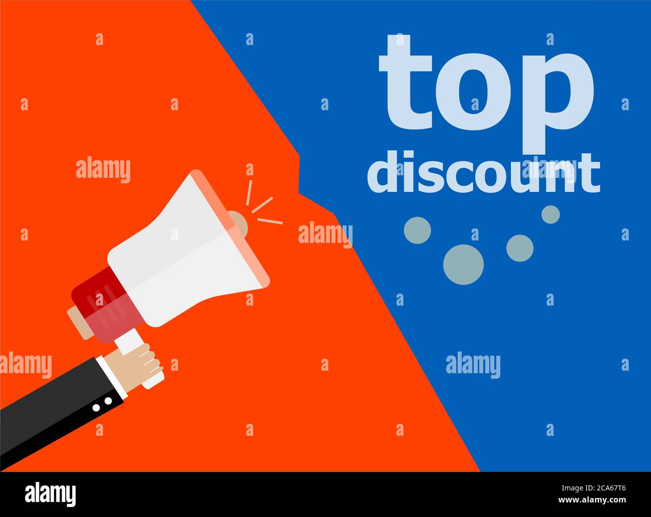 top discount. Hand holding a megaphone. flat style Stock Photo - Alamy