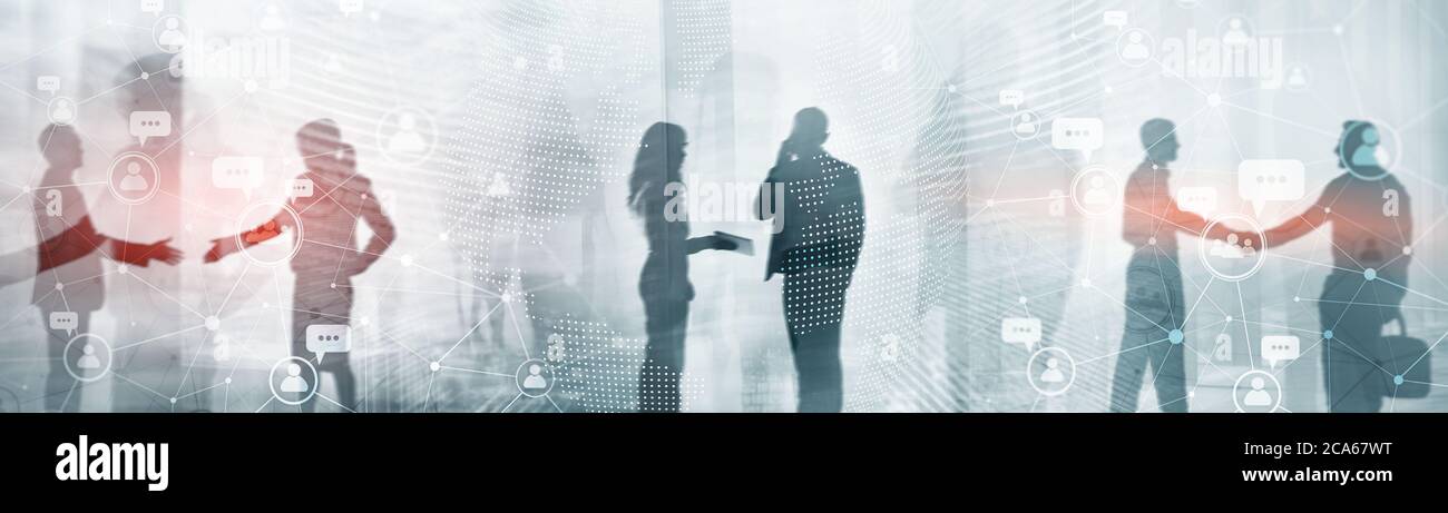 People message icons talk on abstract background with people ...