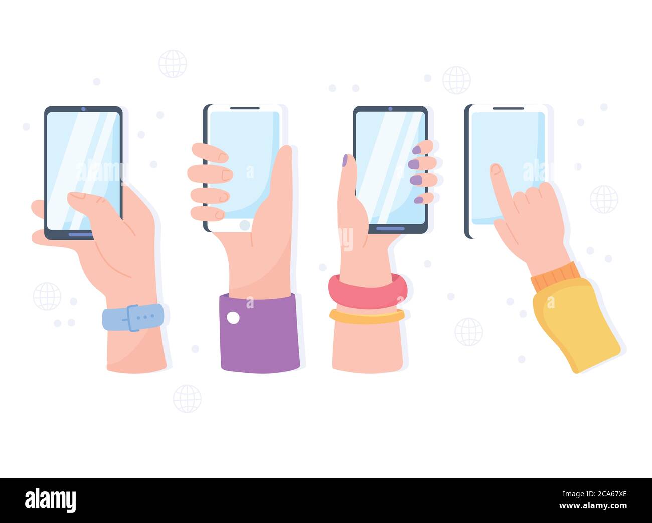 hands with smartphone devices social network communication system and ...