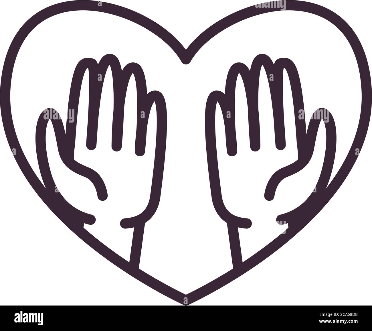 volunteer hands in heart line style icon design of Charity and donation ...