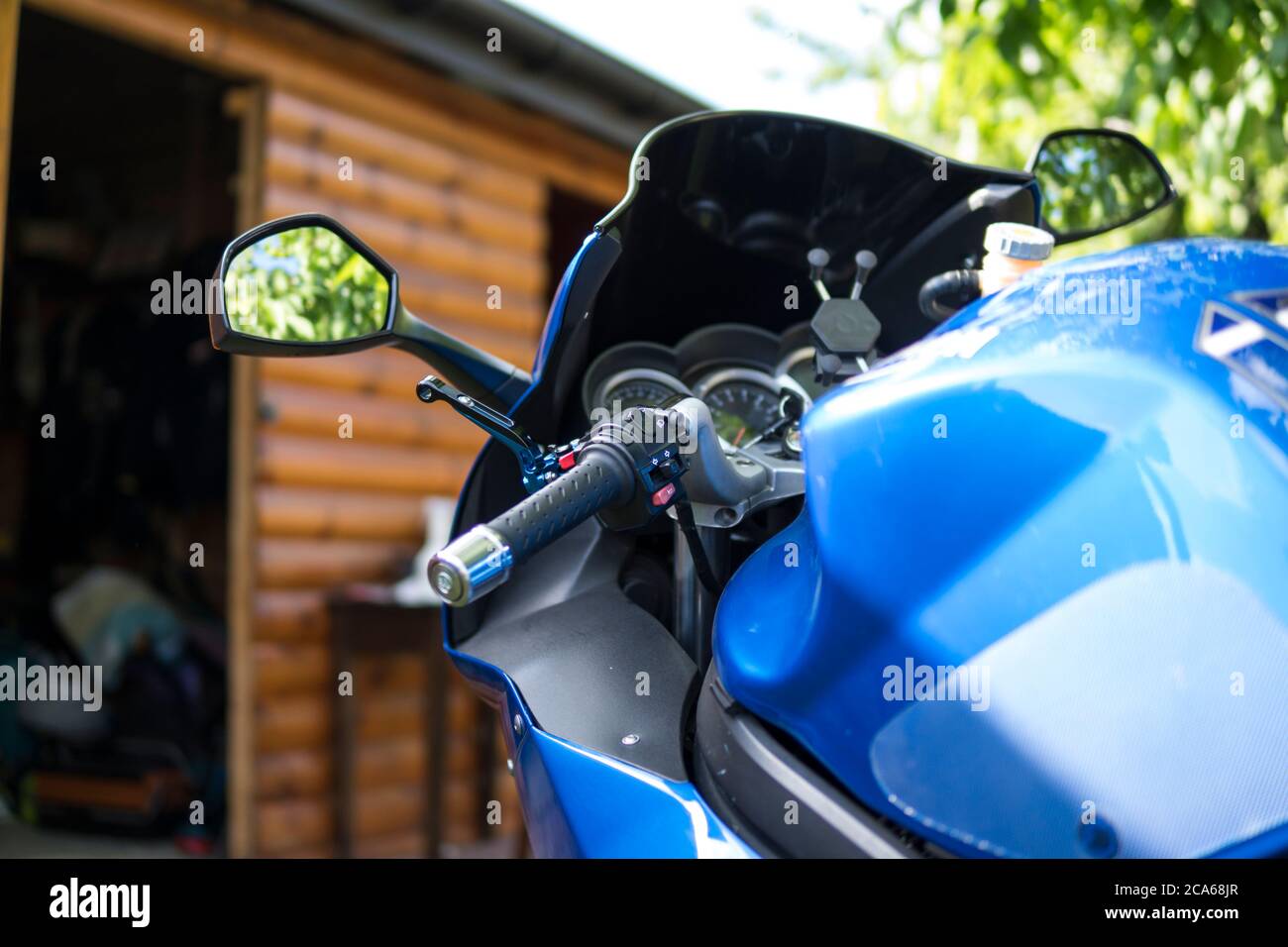 detail of a steering wheel of a motorcycle Stock Photo - Alamy