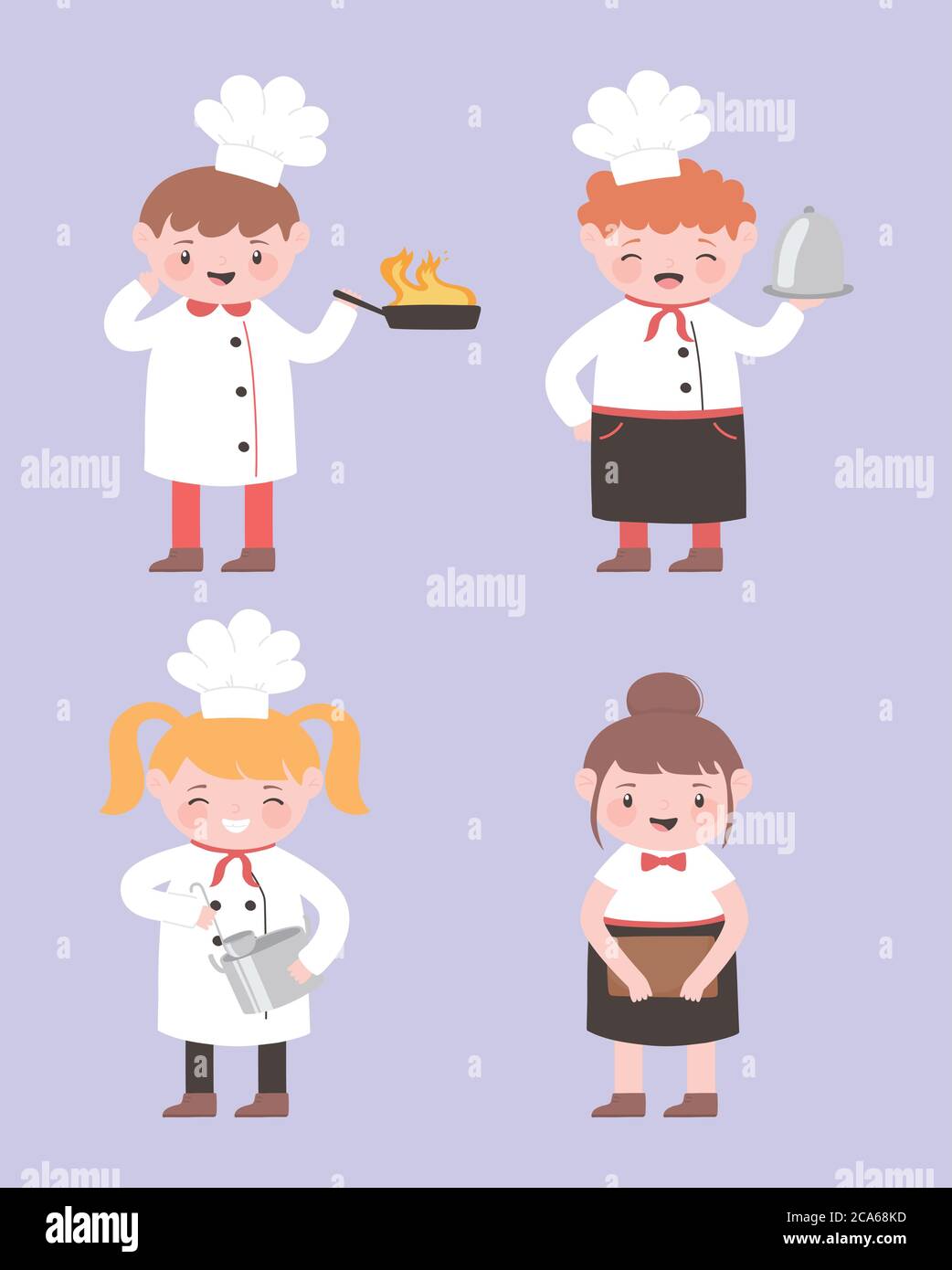 chef cartoon character male and female with uniform and utensils ...