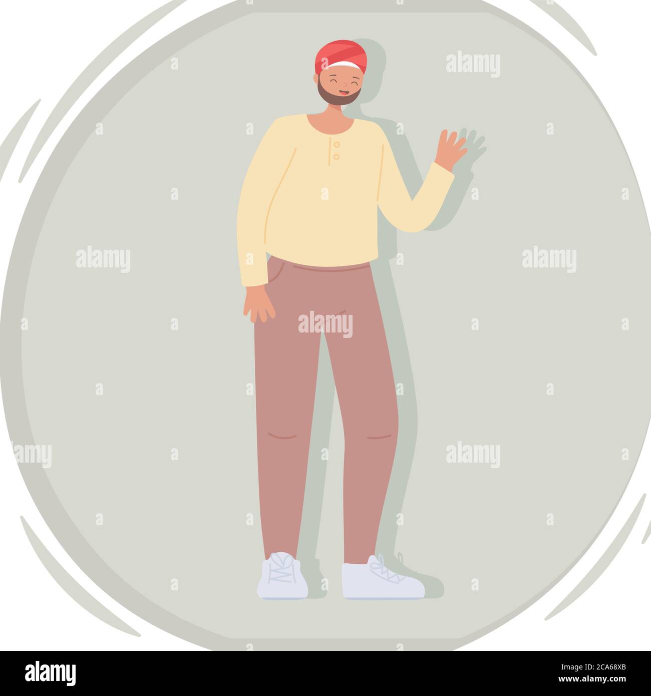 young muslim man in traditional turban character cartoon standing ...