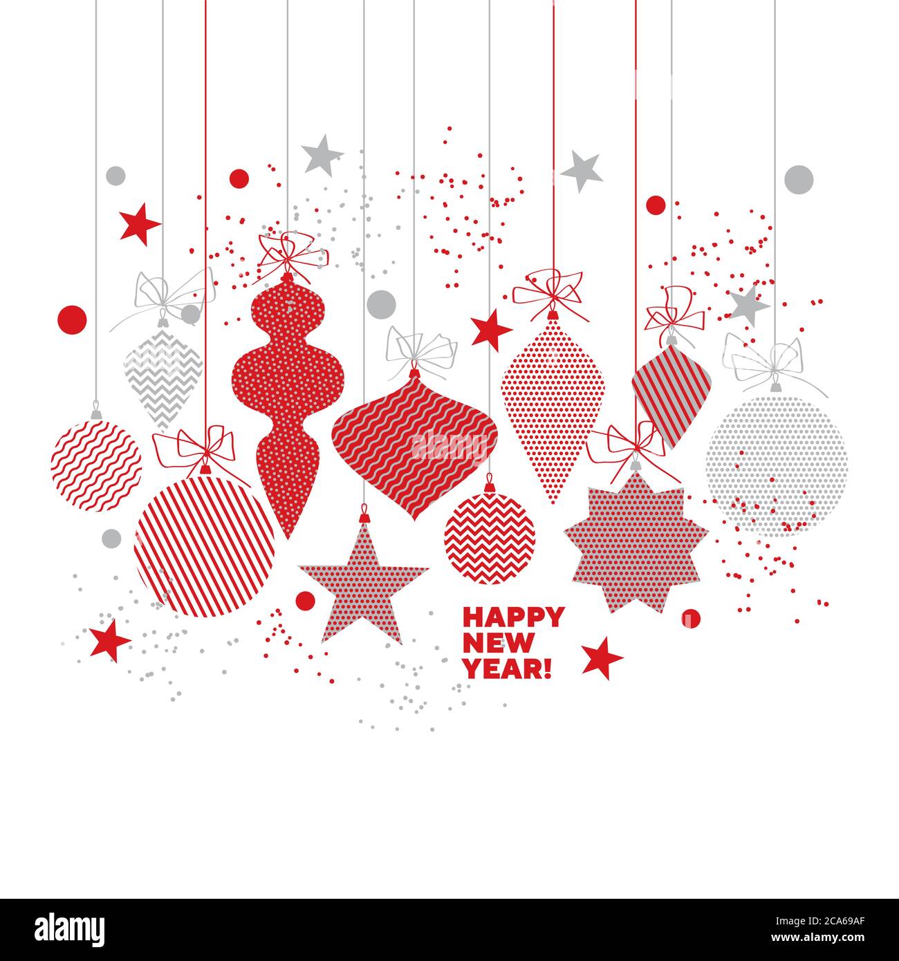 Simple traditional red geometric xmas tree baubles motif for card ...