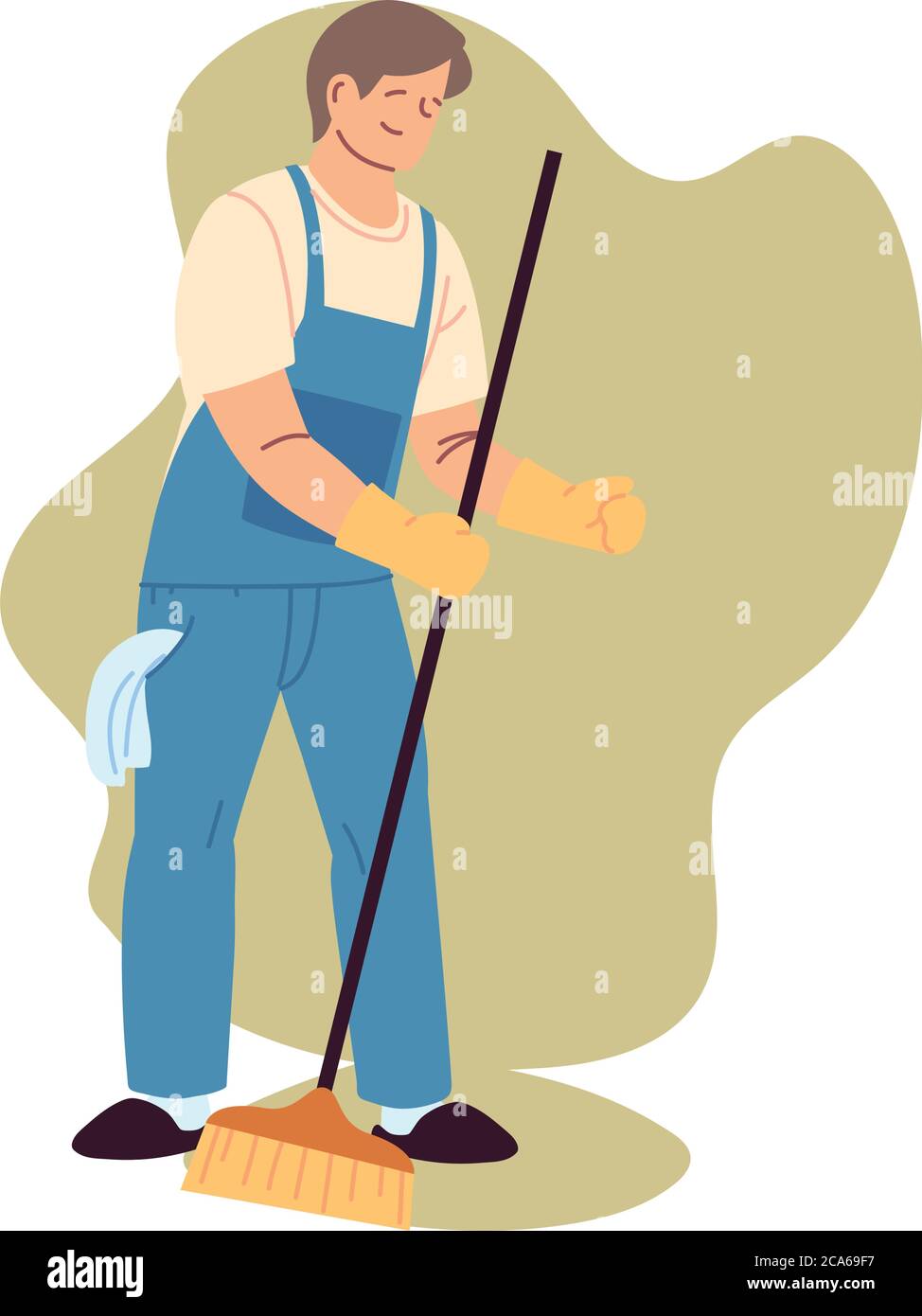 cleaning service man with gloves and cleaning utensils vector ...