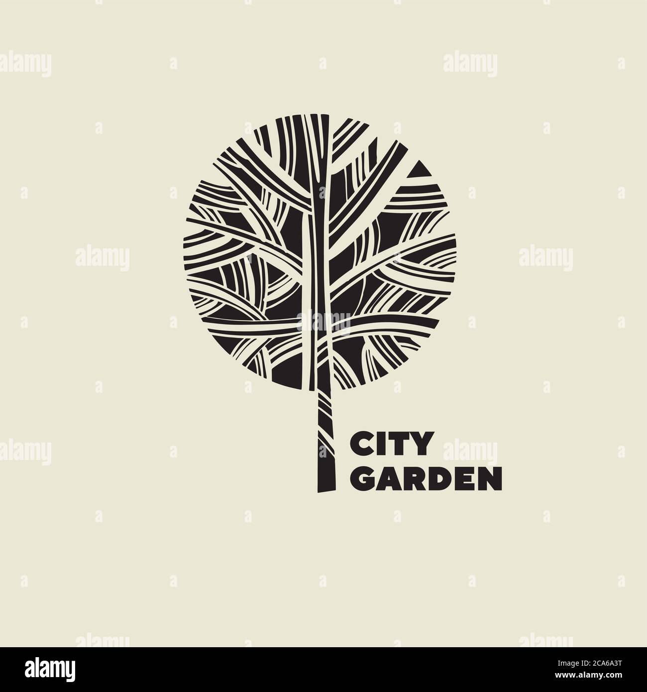Hand drawn concept round crown tree for poster, invitation, logo. Black ...