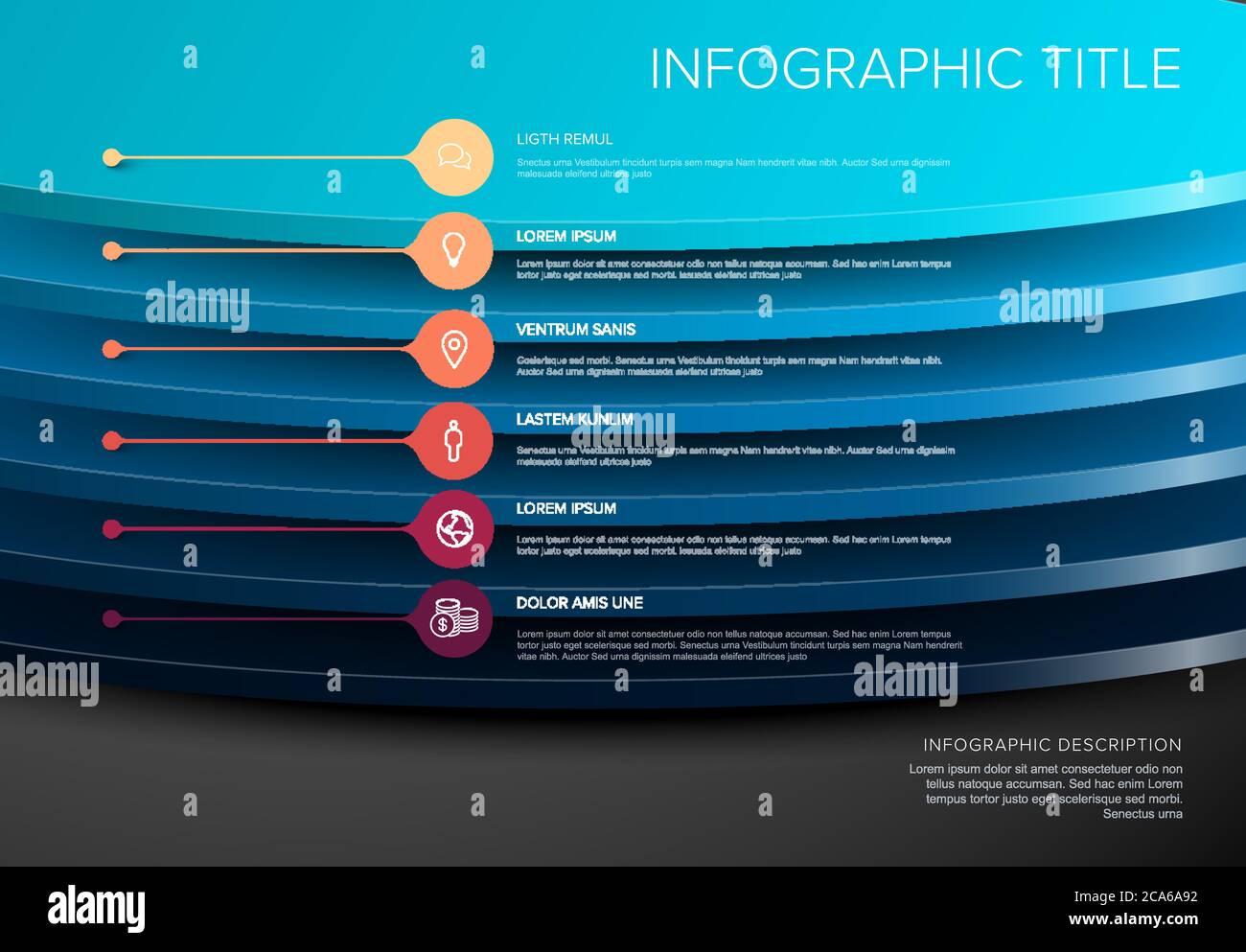 Vector Infographic circle layers template with six level desks for ...