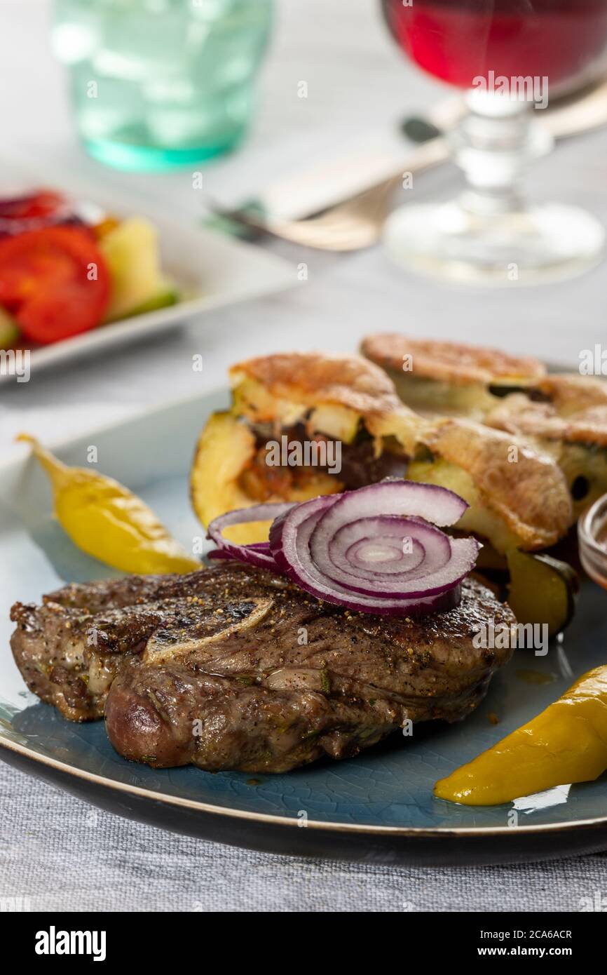 grilled lamb meat on a plate Stock Photo - Alamy
