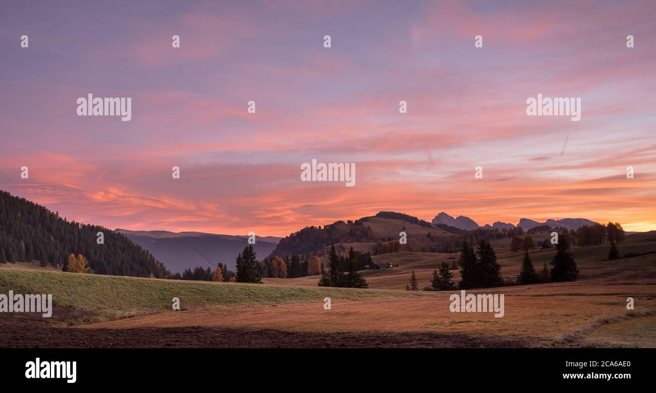 sunrise in the alps Seiser Alm in south tyrol Stock Photo - Alamy