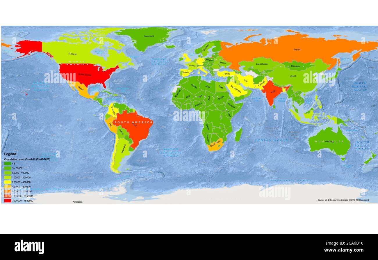 World map of coronavirus covid-19 accumulated cases. Trend global (03 ...