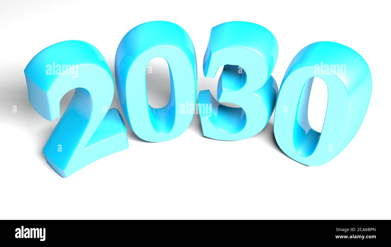 2030 Blue bent write isolated on white background - 3D rendering ...