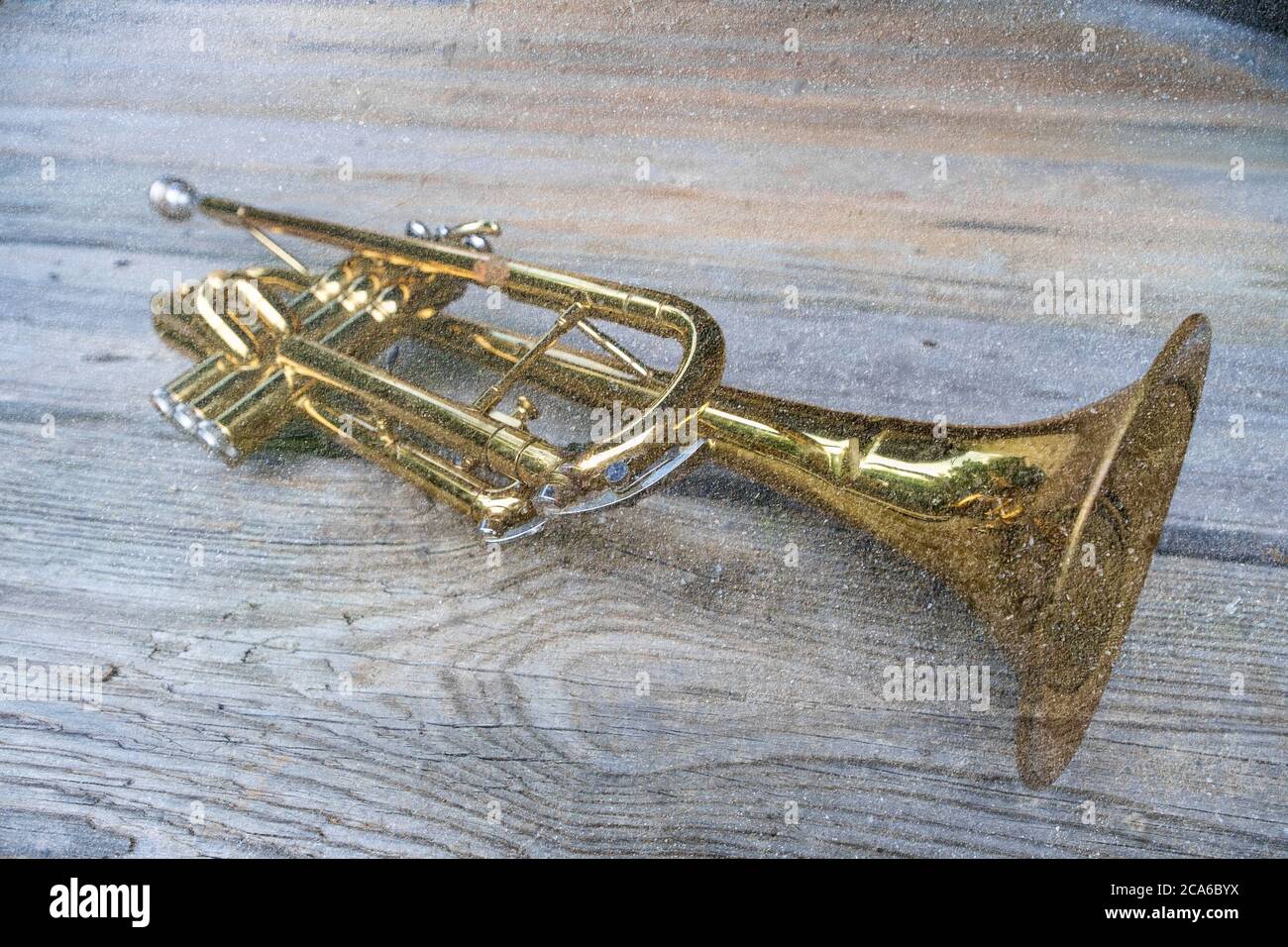 Abstract double exposure vintage stylized grainy old rusty musical ...