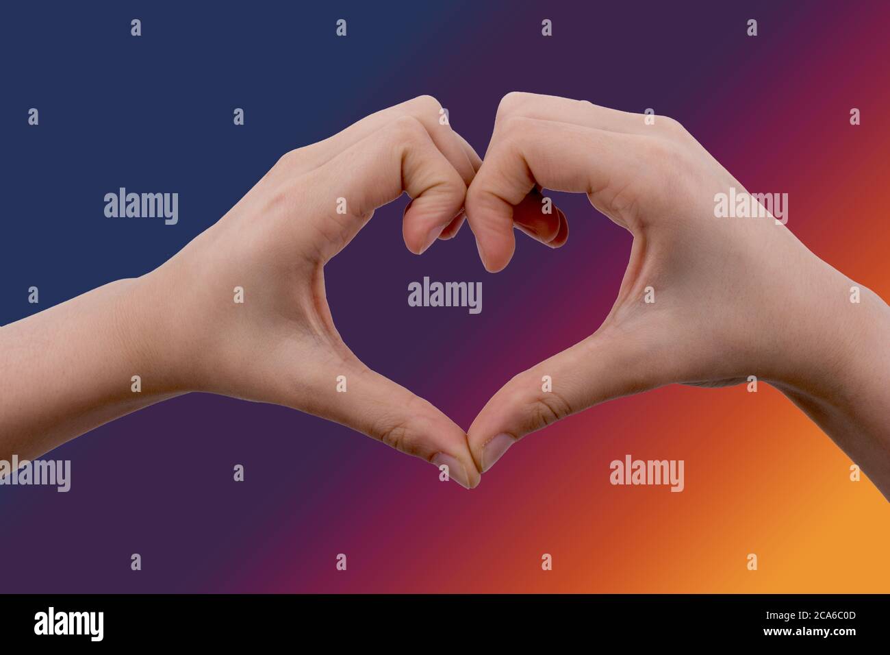 Hand making a heart shape on a white background Stock Photo - Alamy