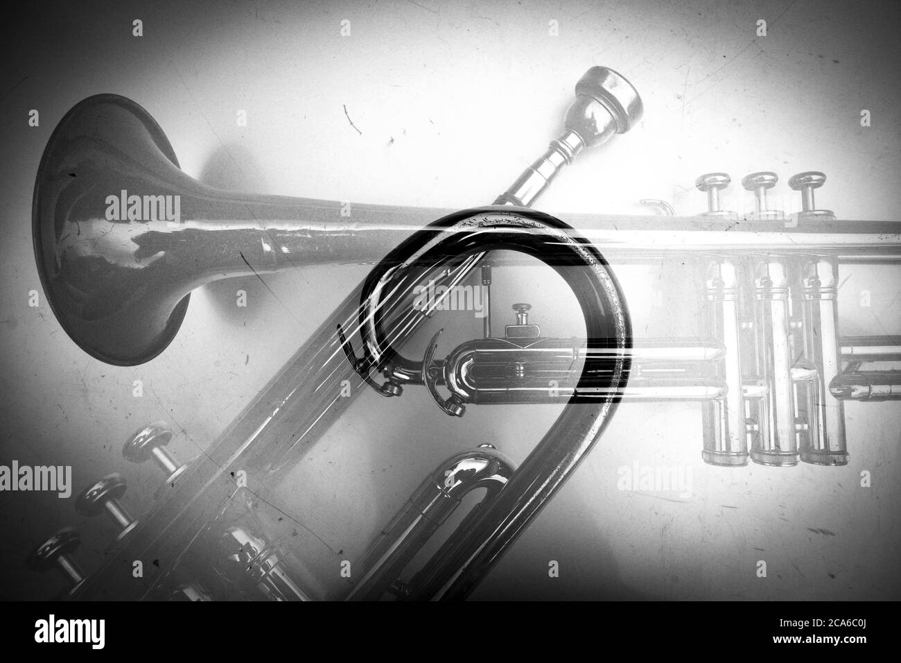 Abstract double exposure vintage stylized distressed old rusty musical ...