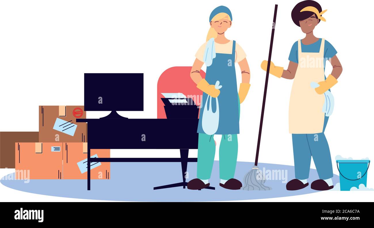 cleaning women doing office cleaning work vector illustration design ...