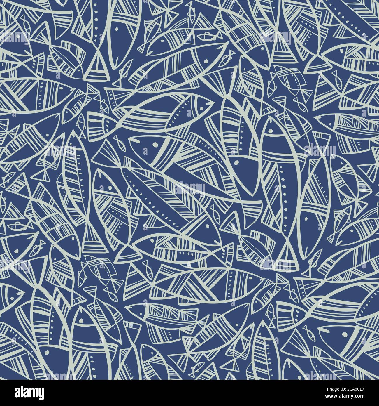 Line art folk-style school of fish seamless pattern for background ...
