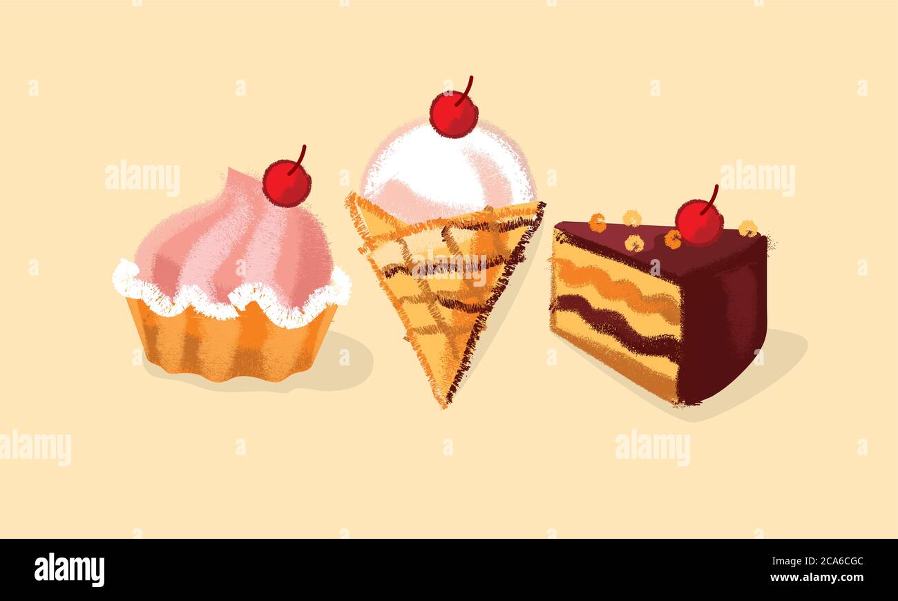 Cute desserts set for card, header, invitation, poster, social media ...