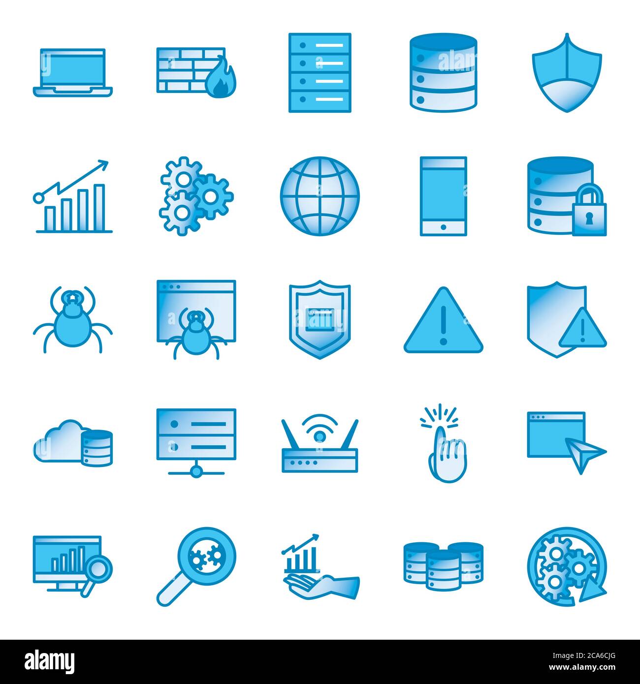 line and gradient style icon set design, Data center base security system hardware technology ...
