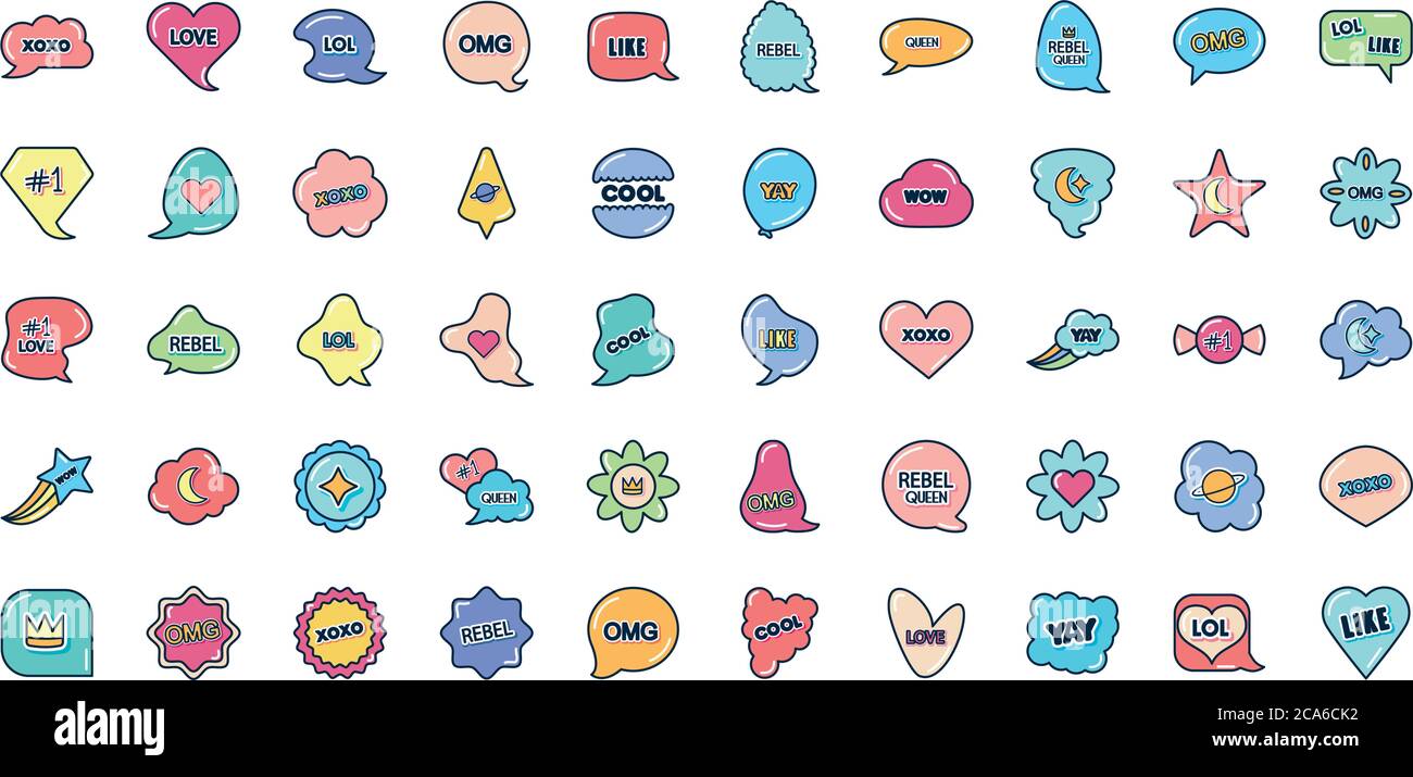 icon set of slang bubbles over white background, flat style, vector ...