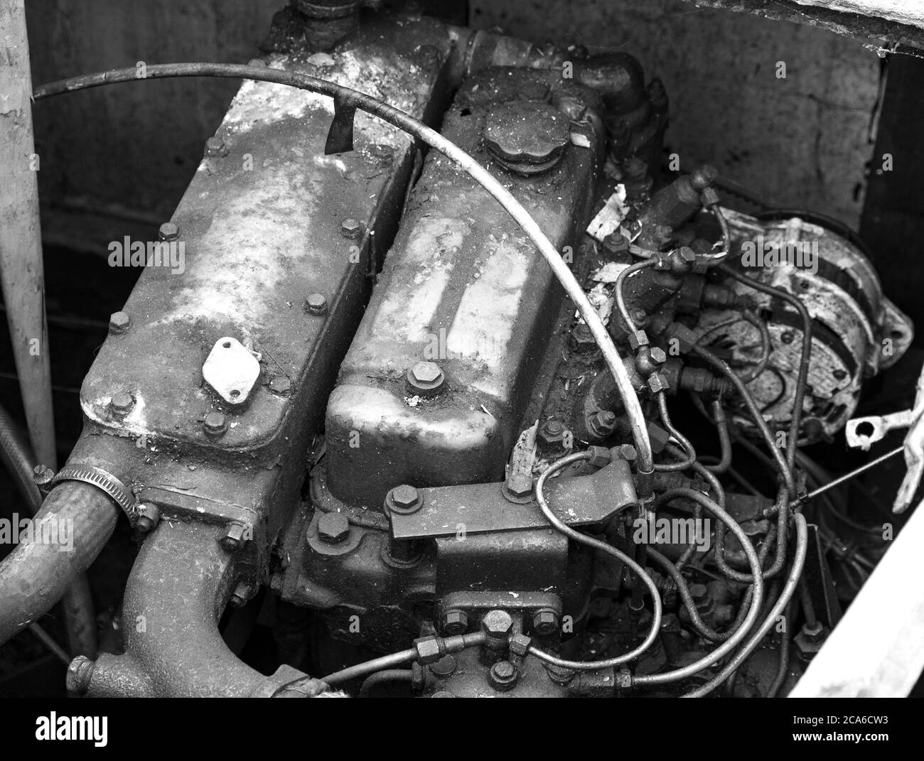 Dirty old narrow boat engine Stock Photo - Alamy