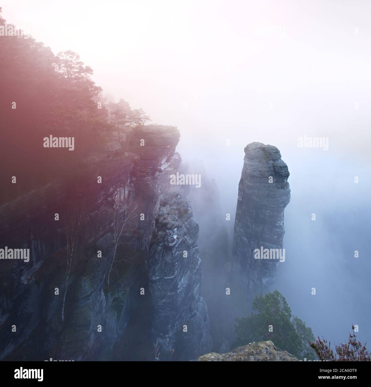 Sharp sandstone cliffs of Saxony Switzerland close Bastei bridge ...