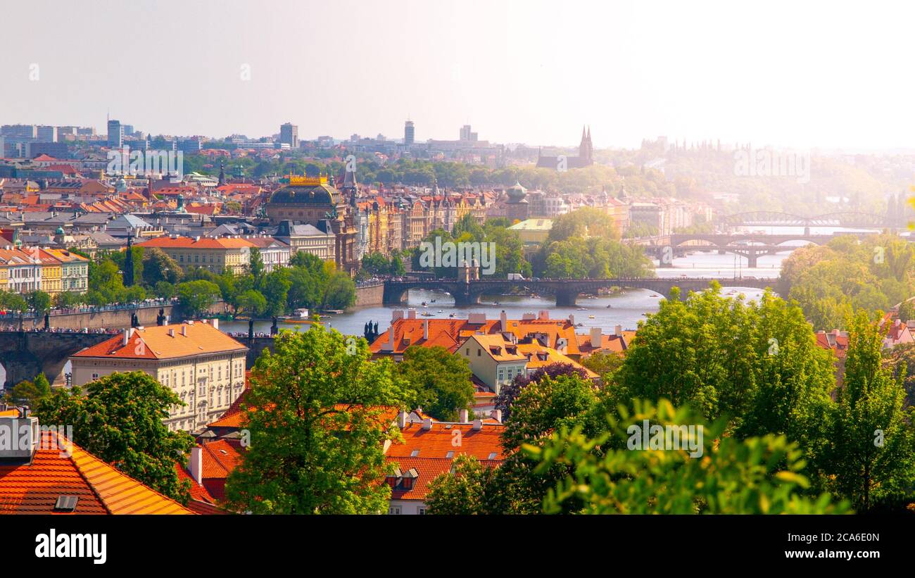 Prague castle charles bridge river scenery landscape hi-res stock ...