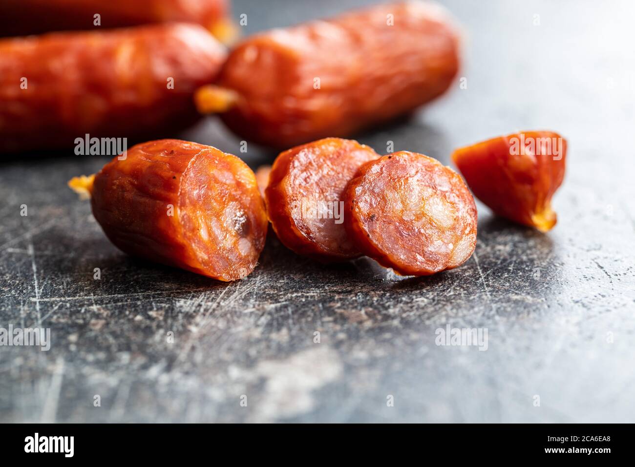 Sliced mini salami sausages hi-res stock photography and images - Alamy
