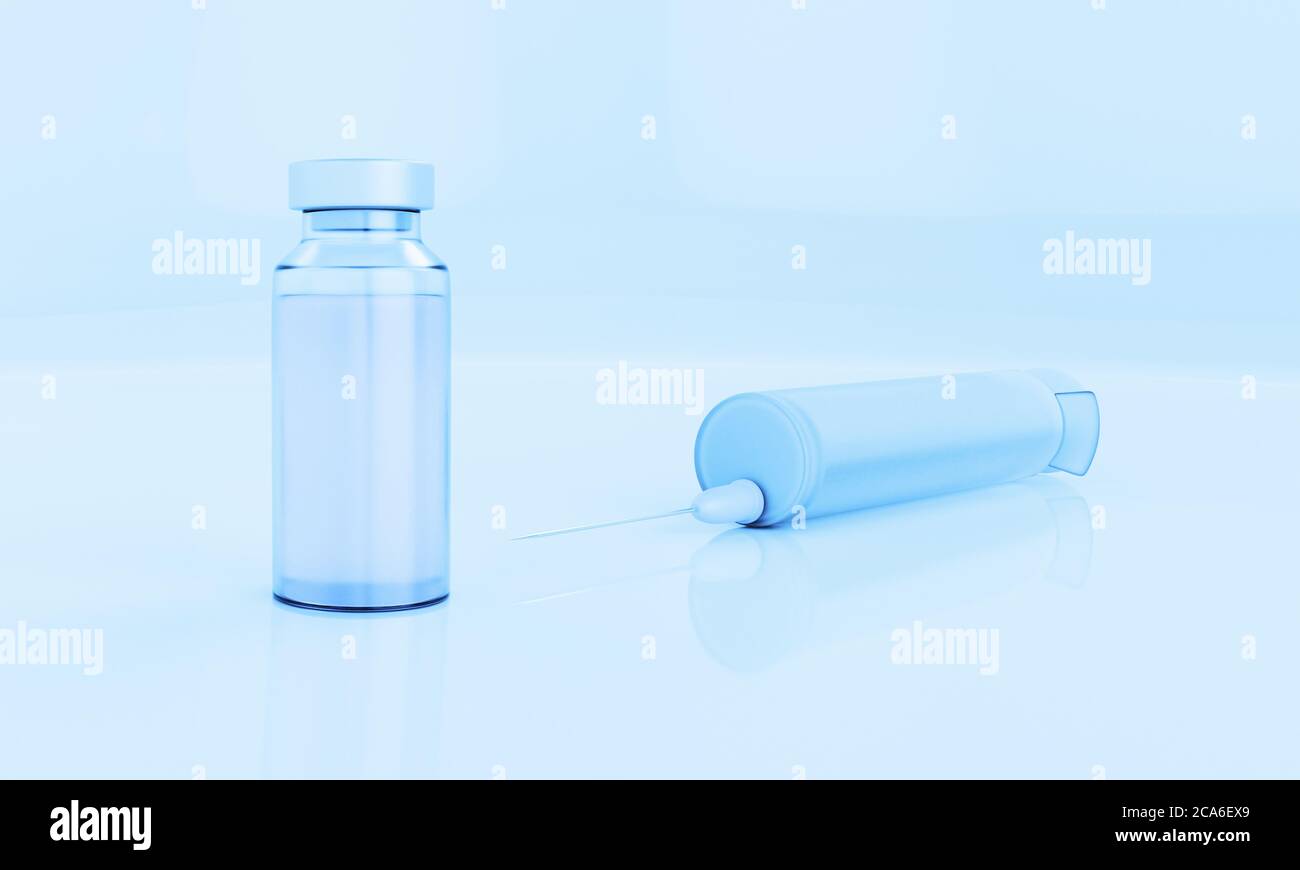 vial and plastic medical syringe with needle, vaccination concept ...