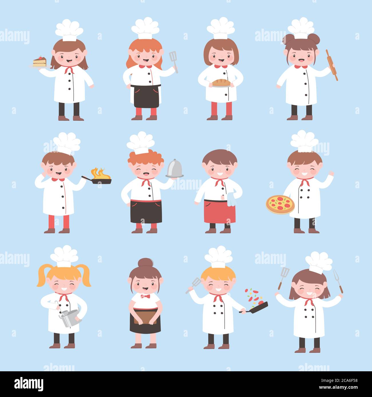 cartoon character chefs girl and boy funny cook delicious food vector ...