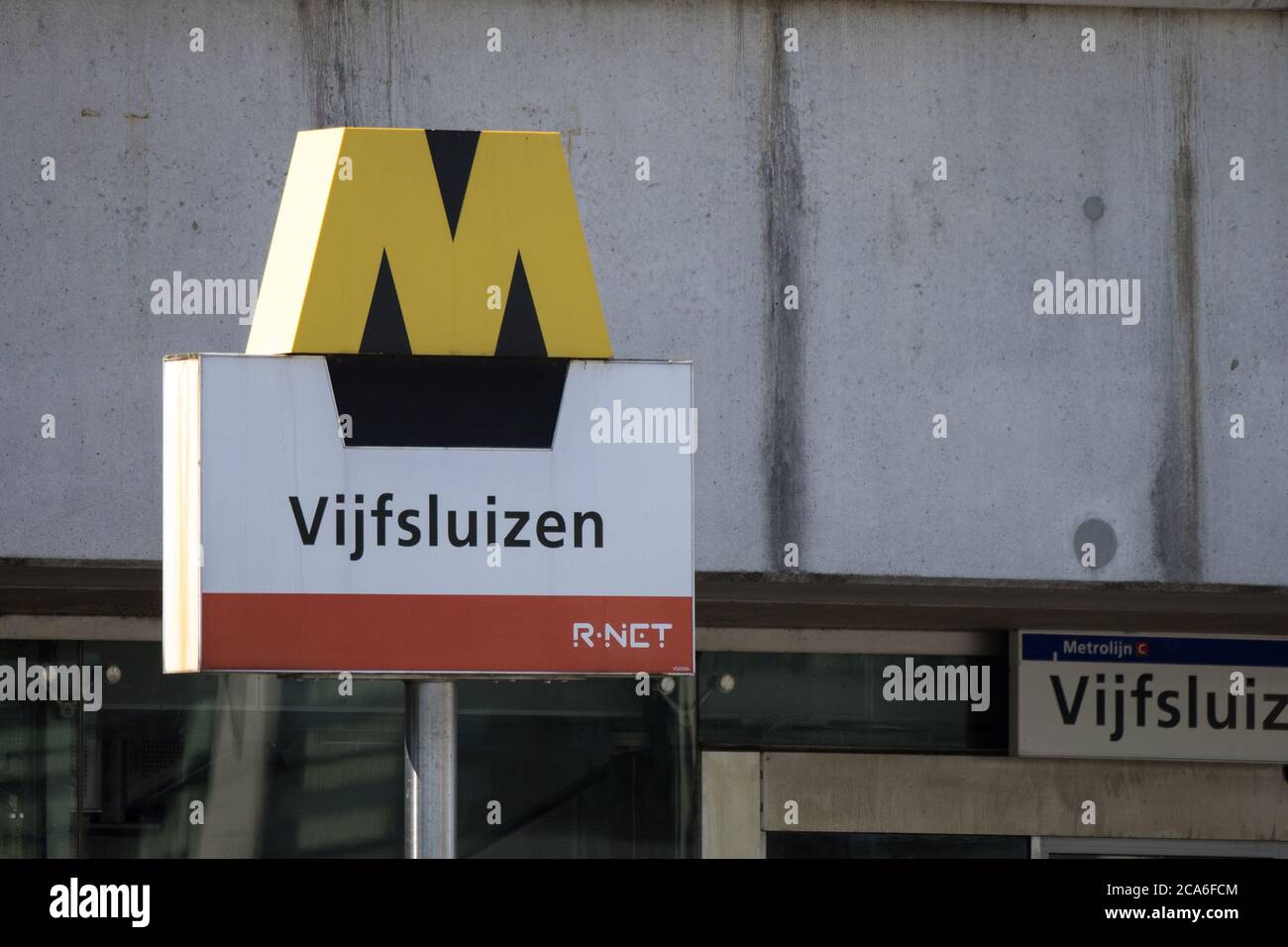 Schiedam, The Netherlands - July 31, 2020: Closeup of Metro sign of ...