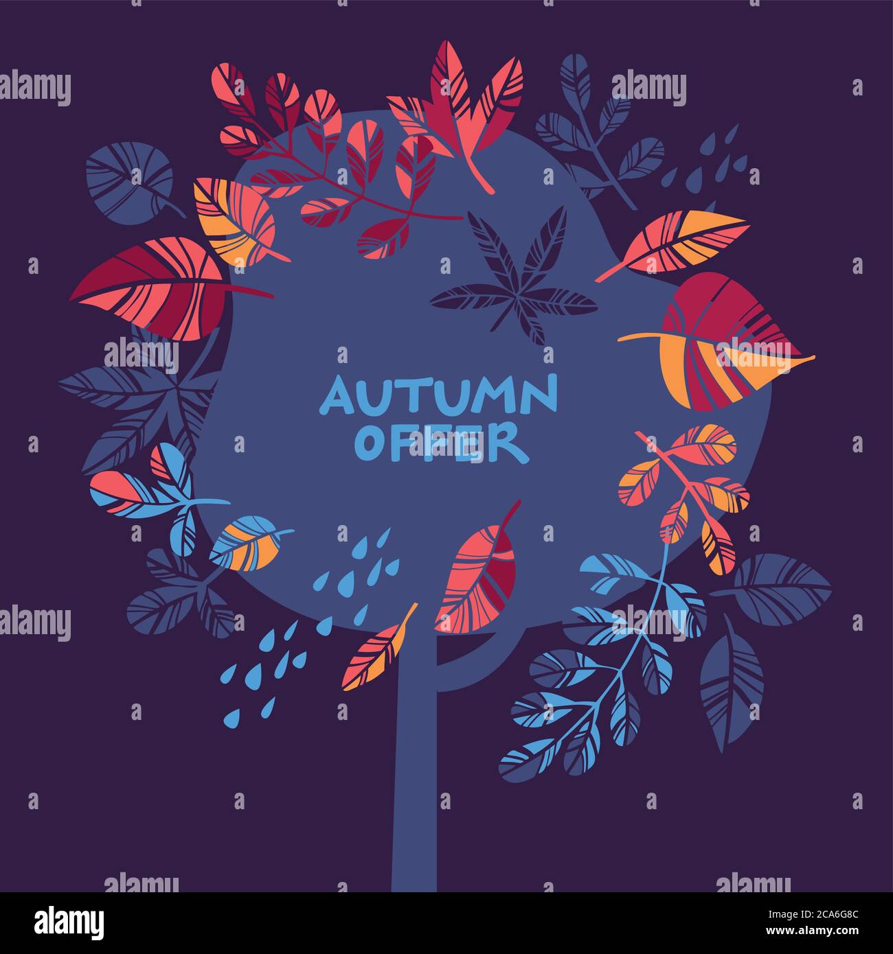 Abstract autumn tree with fallen leaves and yellowed foliage for card ...