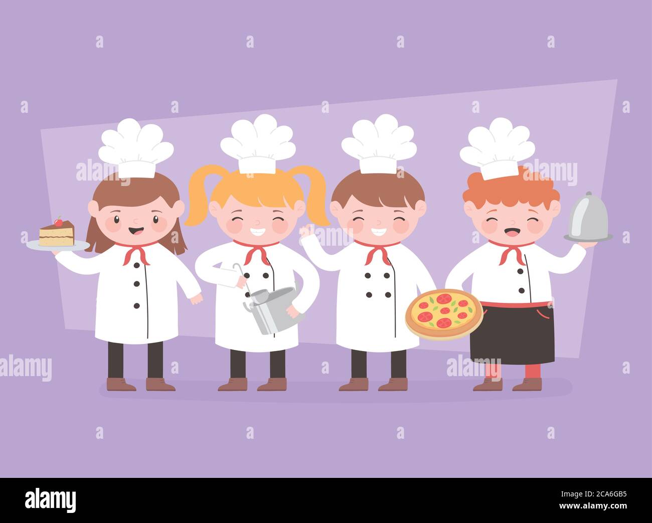 cartoon chefs cooking and holding tray food dessert and saucepan vector ...