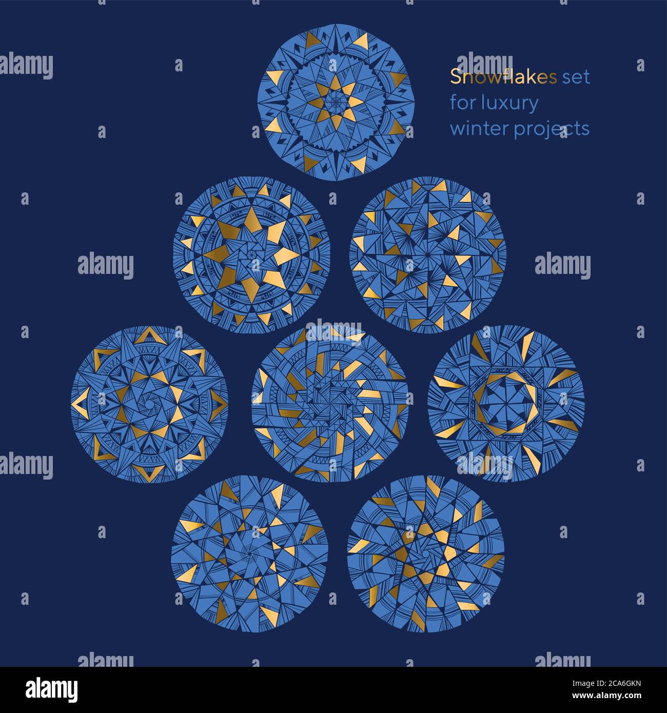 Oriental ornament style snowflakes set. Luxury winter assorted snow ...