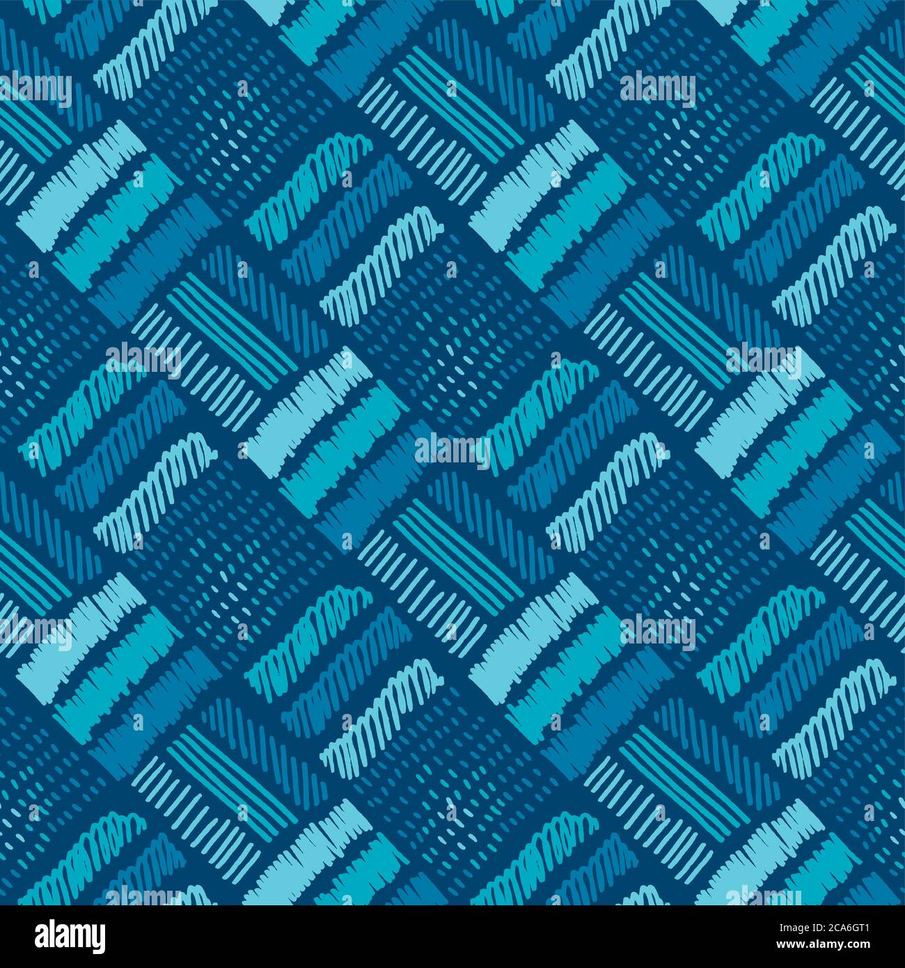 Hand drawn water blue color tribal seamless pattern. Decorative rhombus ...